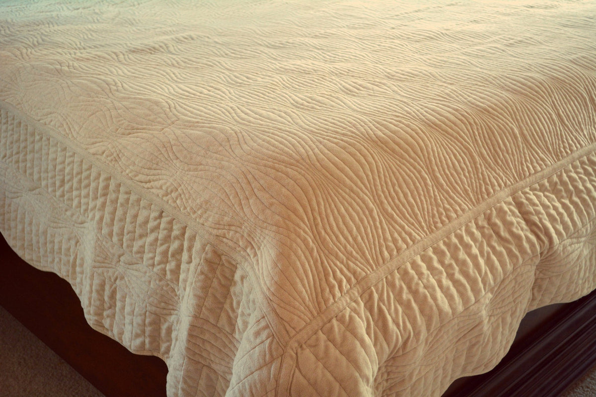 Tache Super Soft Tan Scalloped Good Vibration Quilted Fleece Bedspread