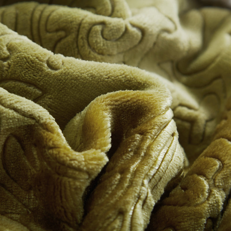 Tache Solid Embossed Green Olive Chartreuse Sherpa Throw Blanket (6209